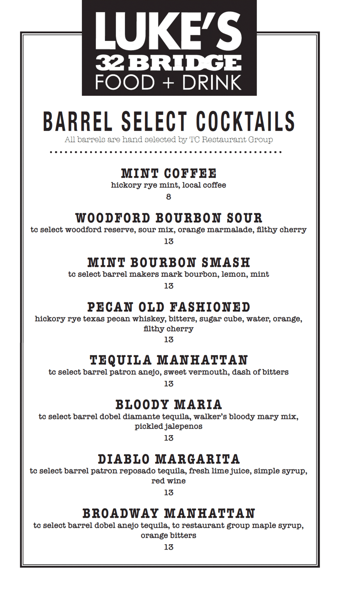 DRINKS - LUKE'S 32 BRIDGE Food + Drink